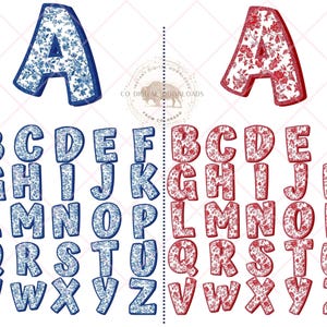 Preppy Floral Alphabet PNG Bundle, Red White Blue Toile Chinoiserie ...