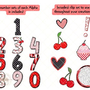 Cherries Alphabet Letters PNG Bundle, Red Checker Summer Color Palette ...