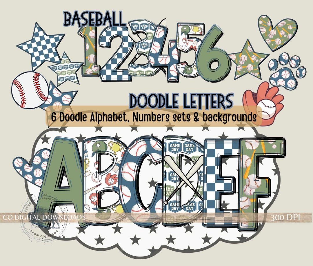 Baseball Alphabet PNG, Softball Mom Letters, Doodle Letters Bundle ...