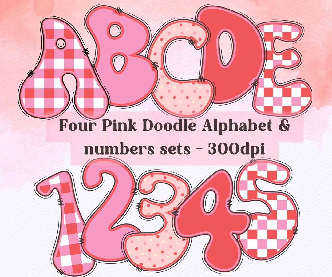 Groovy Pink Alphabet PNG, Valentines Letters Bundle, Red Checker Doodle ...