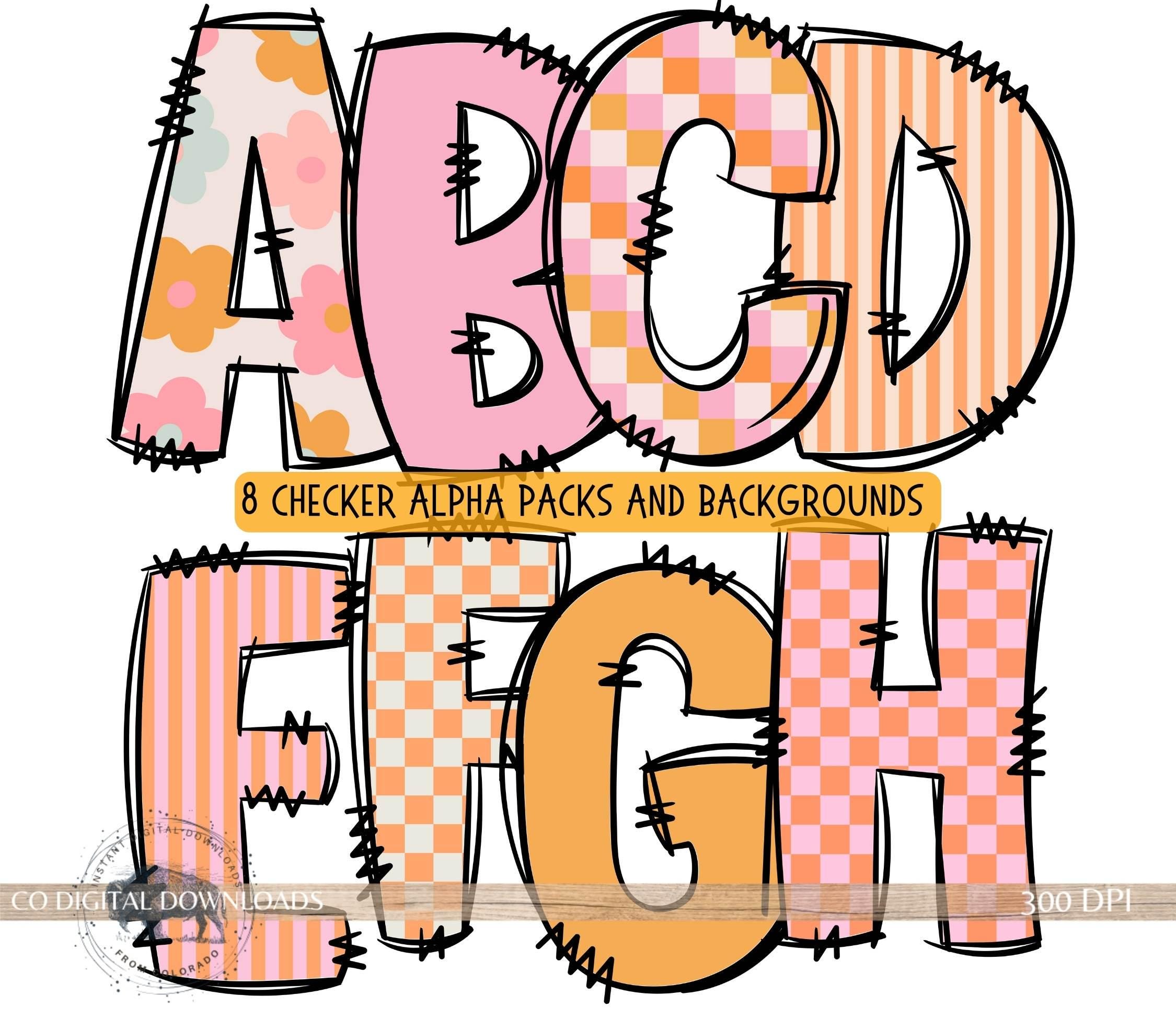 Disco Checker Alphabet PNG, Groovy Pink Doodle Bundle, Halloween Orange ...