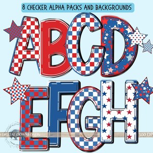 Patriotic Doodle Alphabet Bundle, 4th of July PNG Letters, Numbers ...