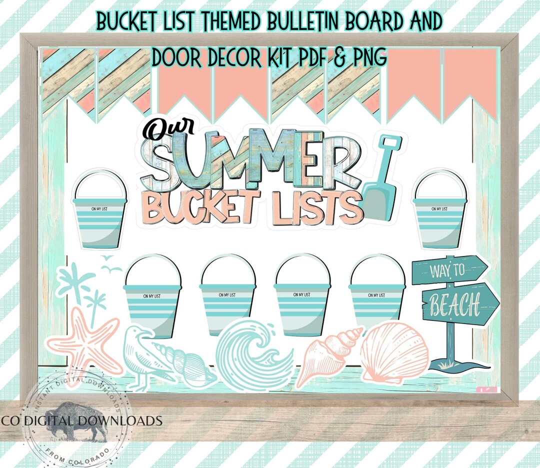 Summer Bulletin Board Kit PDF JPG, Bucket List Classroom Decoration ...