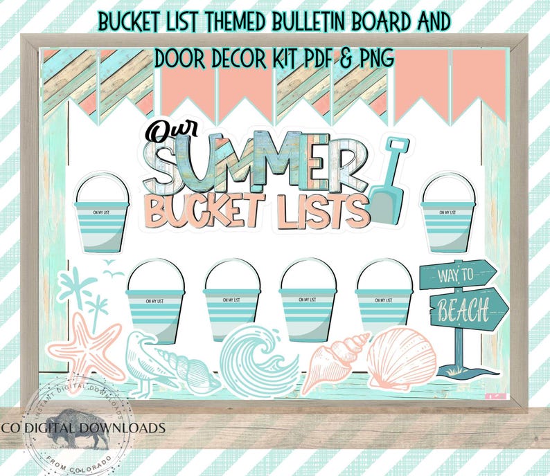Summer Bulletin Board Kit PDF JPG, Bucket List Classroom Decoration ...