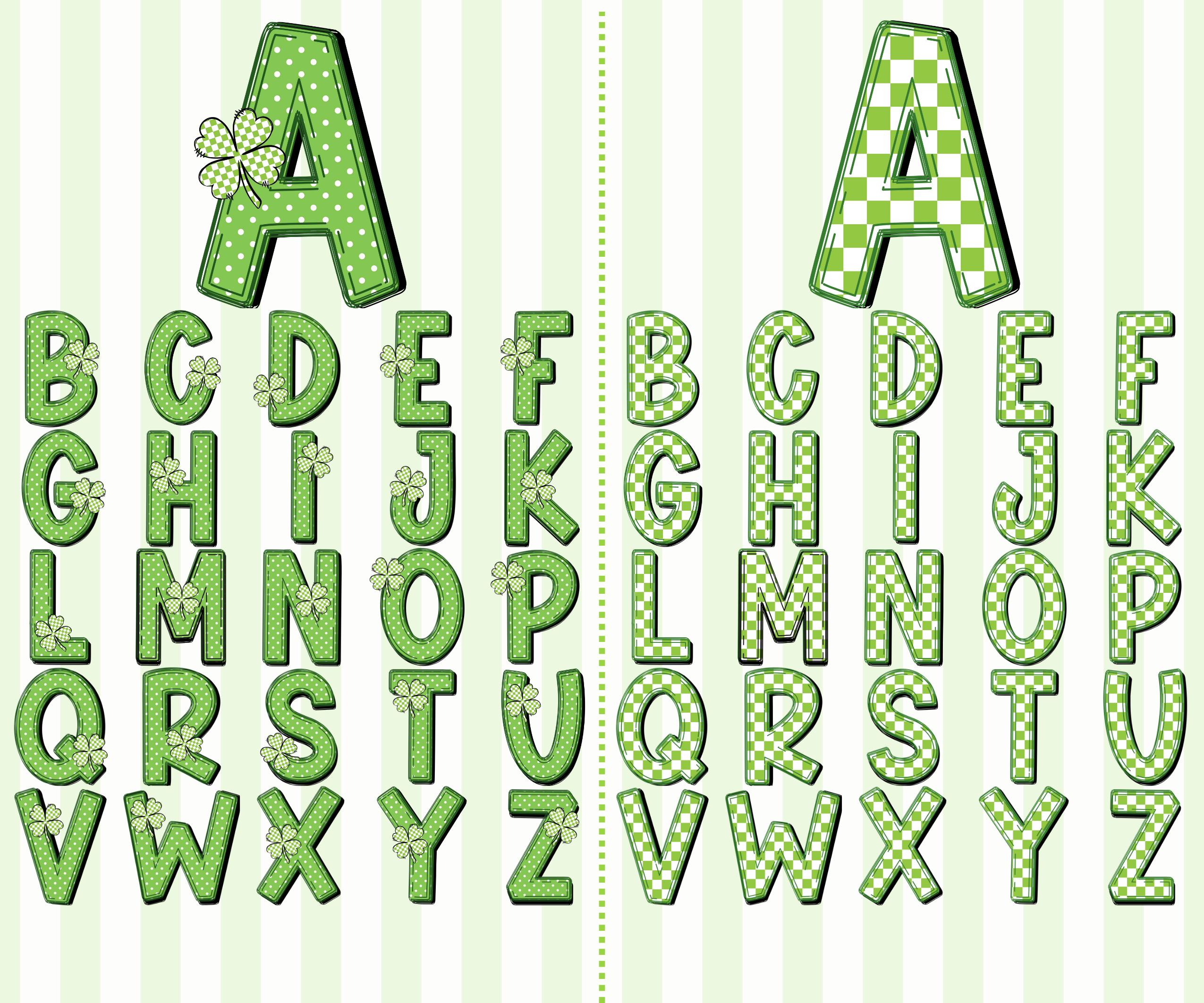 St Patricks Day Alphabet PNG Bundle, Shamrock Green Doodle Letters, St ...