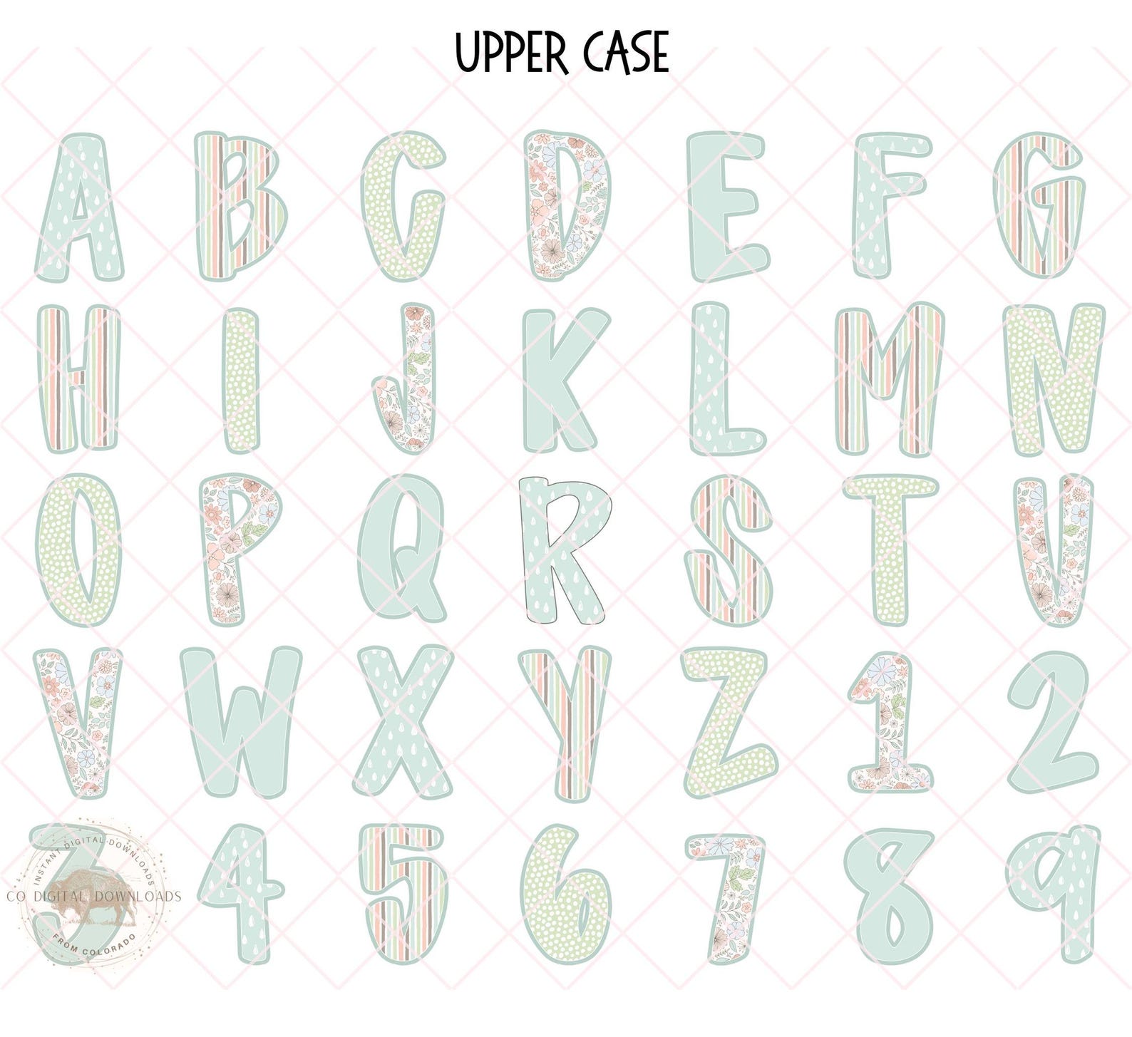Preppy Pastel Alphabet Bundle PNG, Spring Floral Alpha Pack, Easter ...
