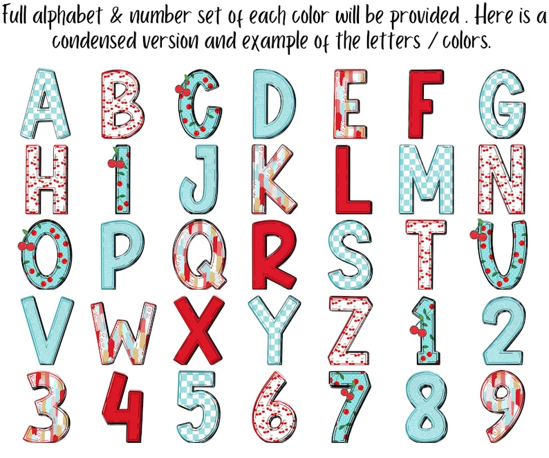 Cherry Alphabet PNG Bundle, Cherries Doodle Font, Summer Letters ...