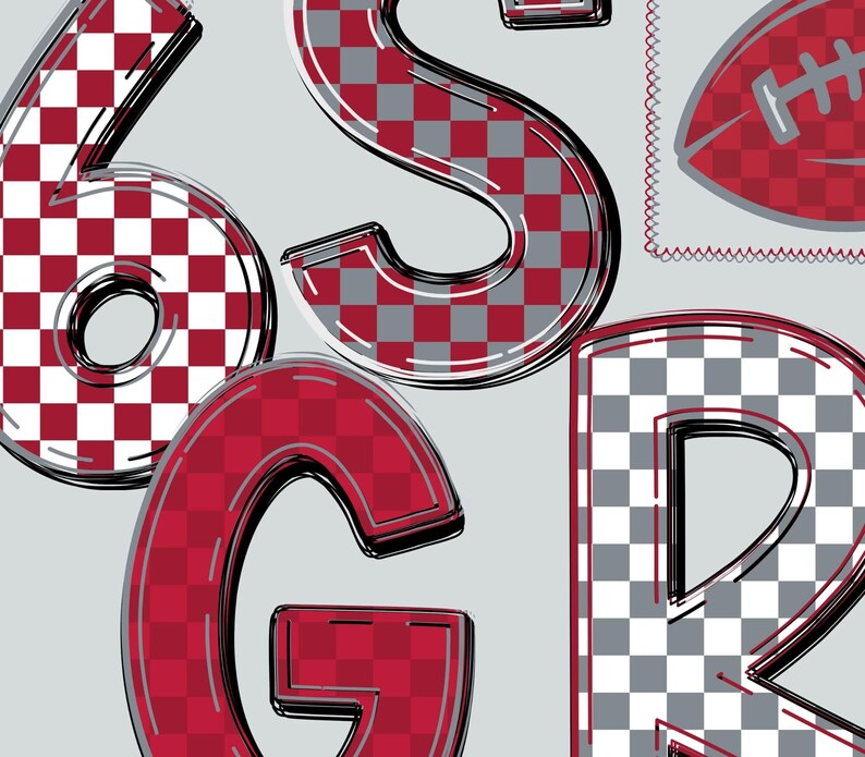 Team Spirit Alphabet PNG Bundle, Football Crimson Red Gray Checker ...