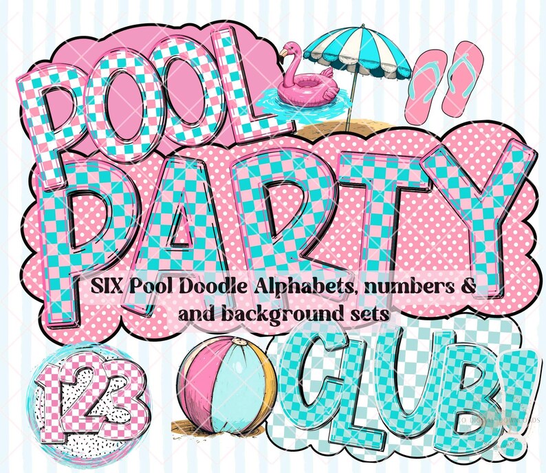Summer Checker Alphabet Bundle PNG PDF, Alpha Doodle Letters, Checkered ...