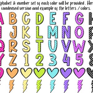 Colorful Checker Alphabet Bundle PNG PDF, Alpha Doodle Letters ...
