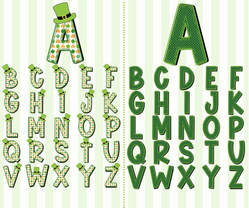 St Patricks Day Alphabet PNG Bundle, Shamrock Green Doodle Letters, St ...