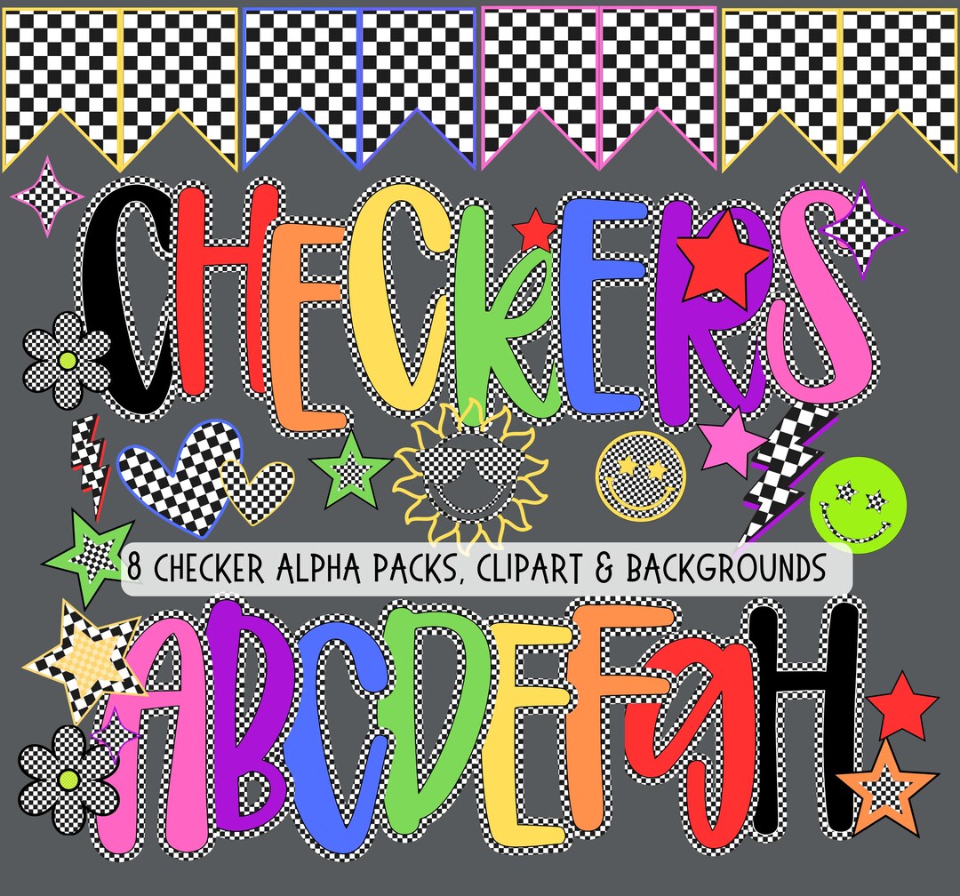 Colorful Checker Alphabet Bundle PNG, Retro Alpha Doodle Letters ...