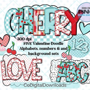 Cherry Alphabet PNG Bundle, Brush Stroke Cherries Doodle Letters ...