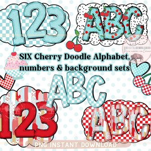 Cherry Alphabet PNG Bundle, Brush Stroke Cherries Doodle Letters ...