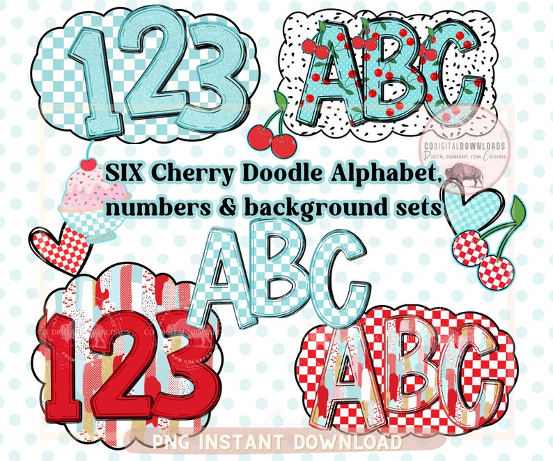 Cherry Alphabet PNG Bundle, Cherries Doodle Font, Summer Letters ...