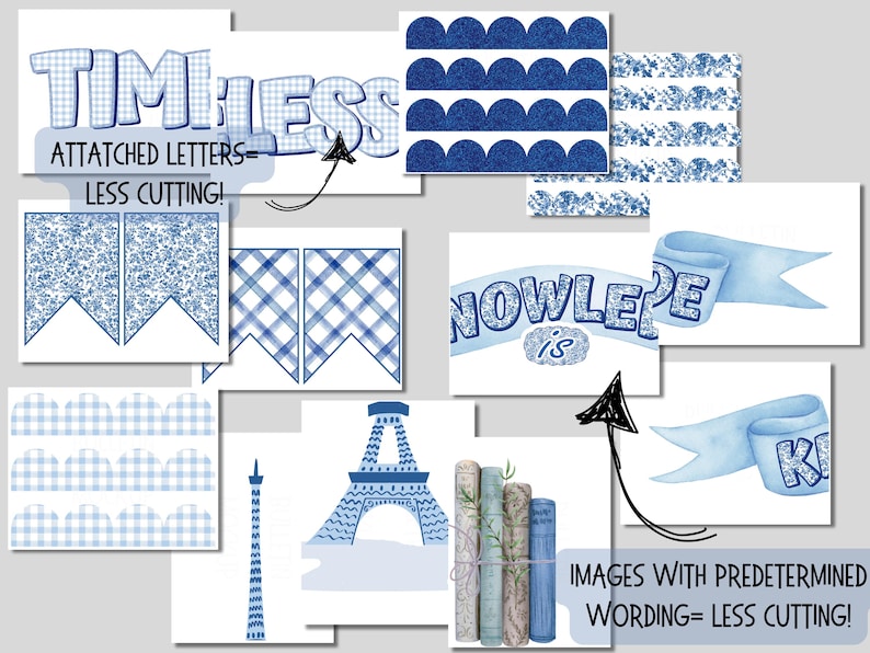 Spring Bulletin Board Kit Bundle, French Toile Theme, Blue Doodle ...