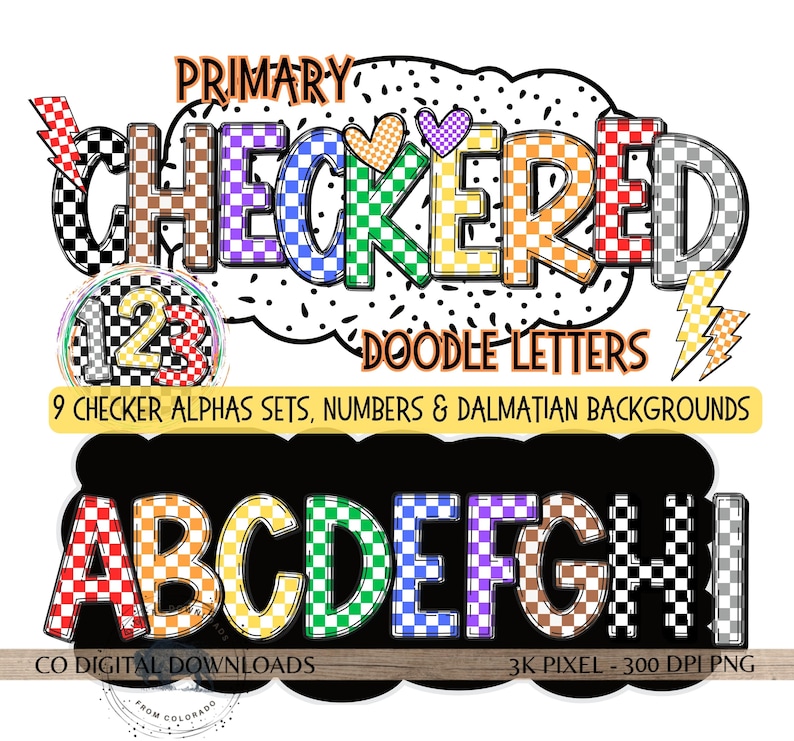 Checker Alphabet PNG Bundle, Alpha Doodle Letters PDF, Printable ...