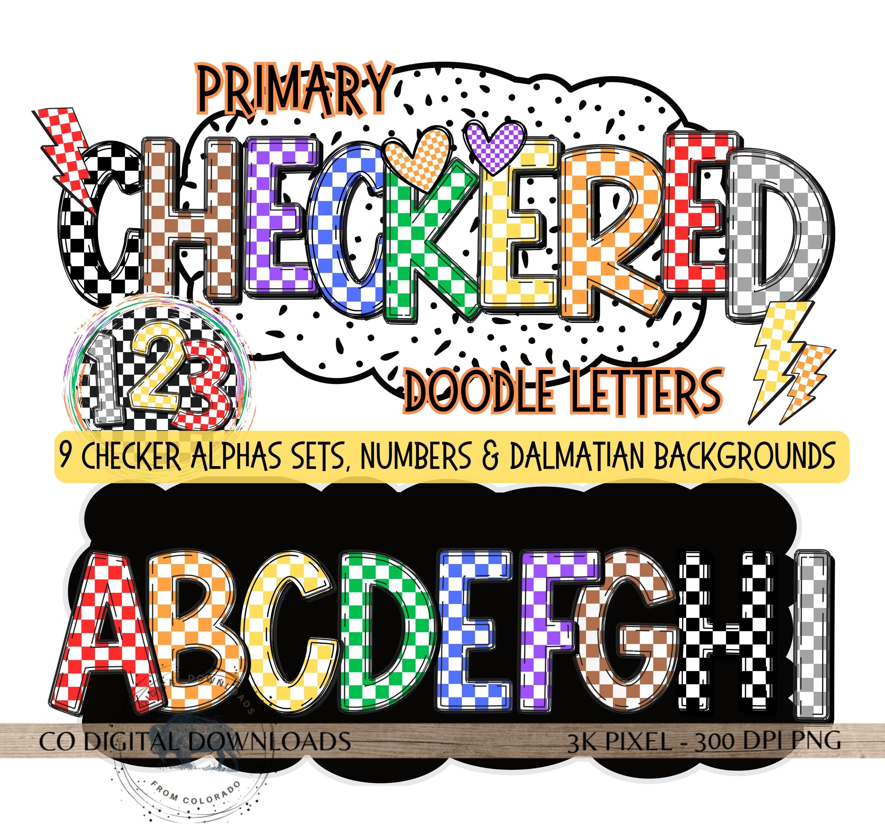 Checker Alphabet PNG Bundle, Alpha Doodle Letters PDF, Printable ...