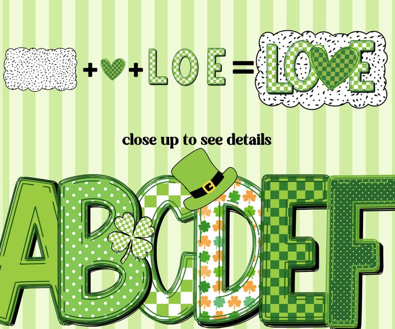 St Patricks Day Alphabet PNG Bundle, St Patty Doodle Letters, March ...