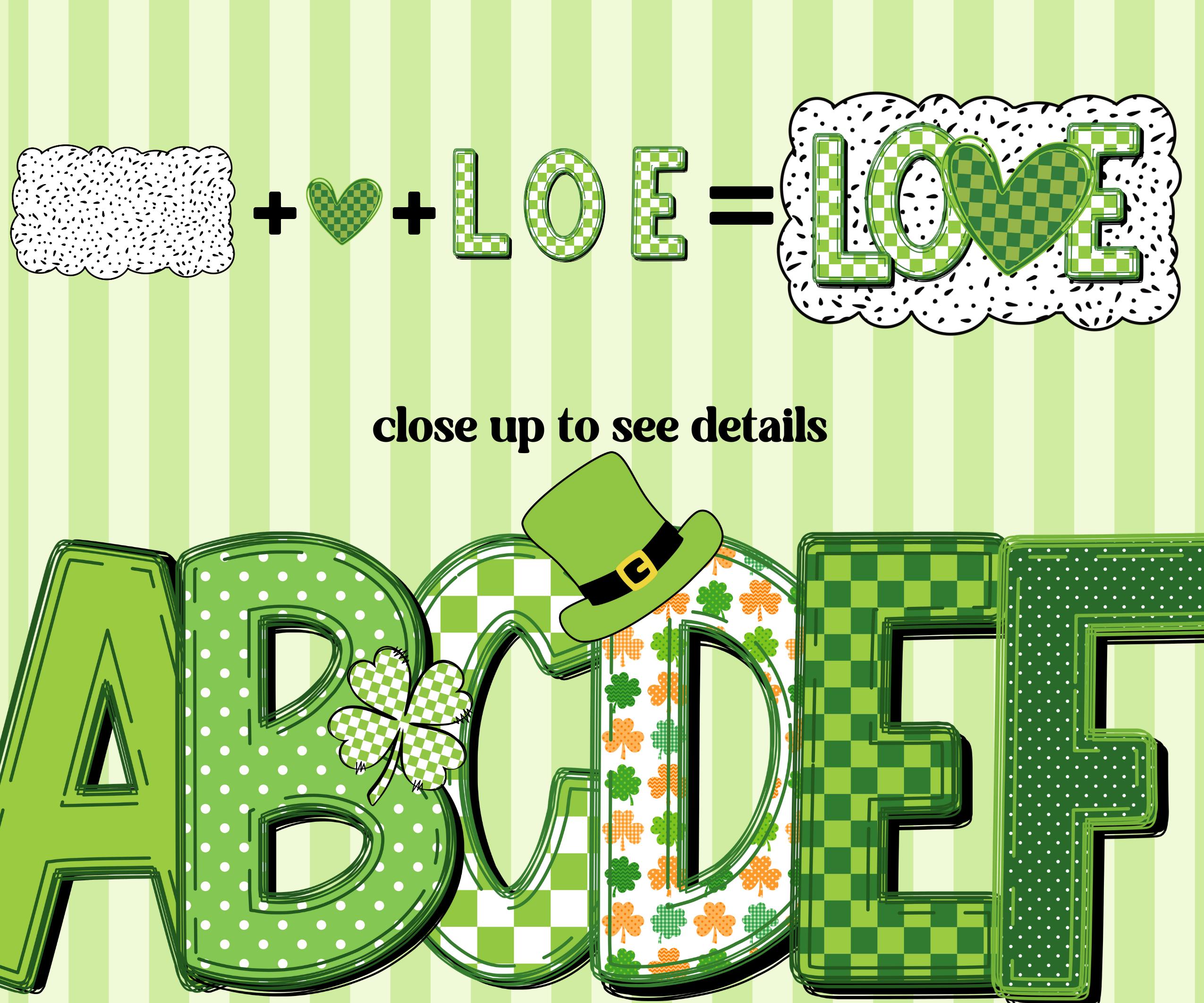 St Patricks Day Alphabet PNG Bundle, St Patty Doodle Letters, March ...