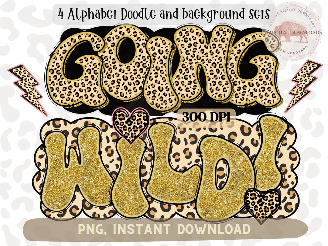 Leopard Alphabet Doodle Bundle PNG, Dalmatian Background, Retro Groovy ...