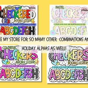 Neon Checker Alphabet Bundle Png, Alpha Doodle Letters, Printable Retro ...