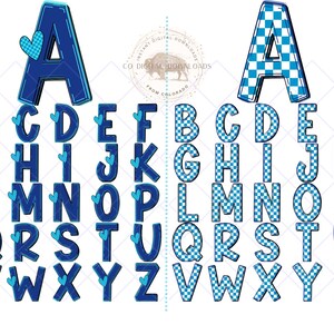 Blue Checker Alphabet Letters PNG Bundle, Retro Blue Checkers, 5 Alpha ...