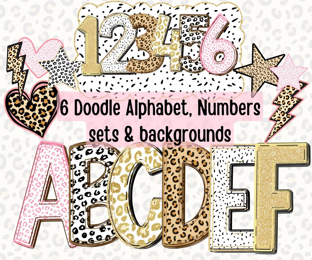 Leopard Alphabet Png Bundle, Gold Doodle Font Letters Png, Cheetah ...