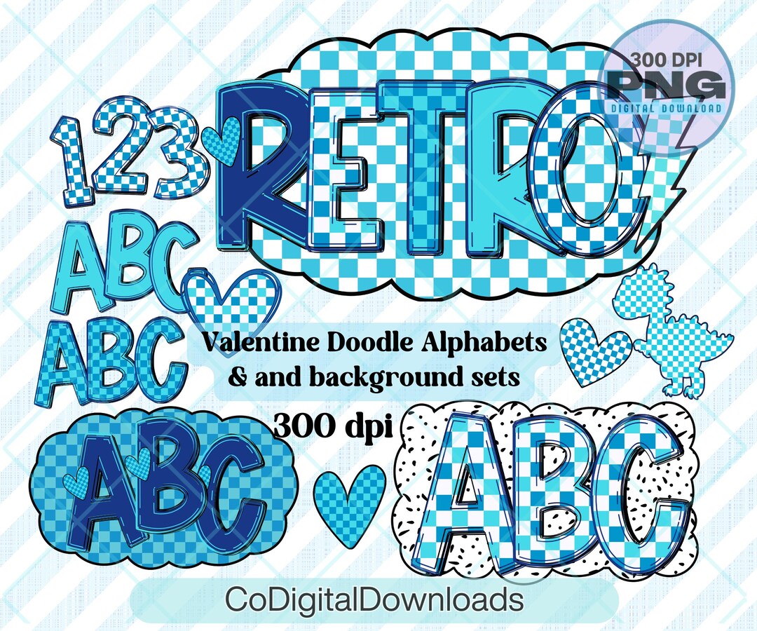 Blue Checker Alphabet Letters PNG Bundle, Retro Blue Checkers, 5 Alpha ...