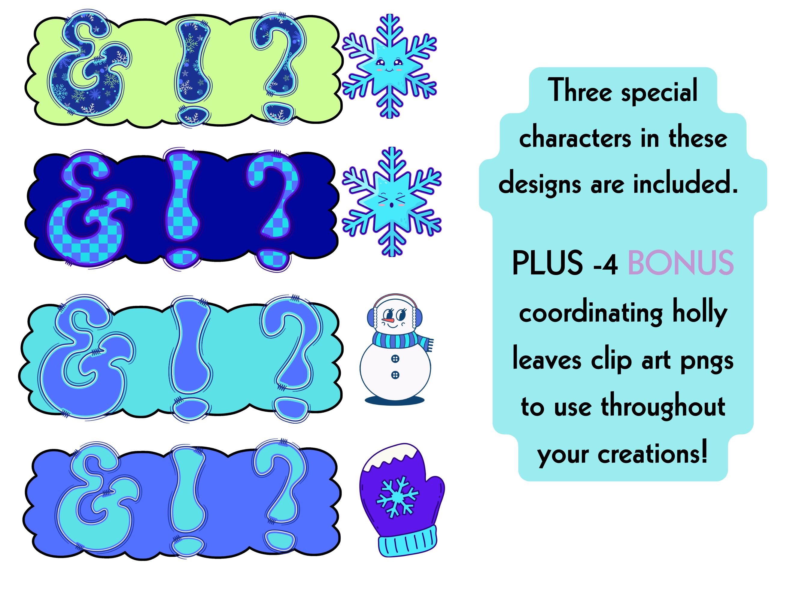 Winter Alphabet Bundle PNG Groovy Blue Alpha Doodle Letter Sets ...