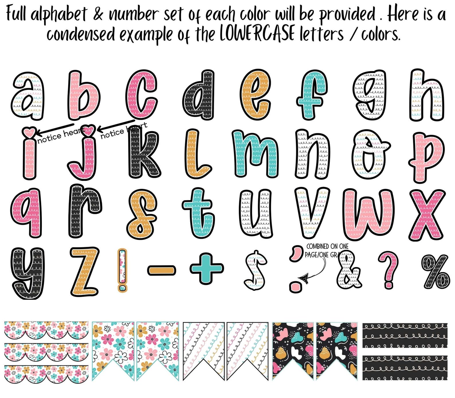 Colorful Preppy Alphabet Bundle PNG, Upper Lowercase, Alpha Doodle Pack ...