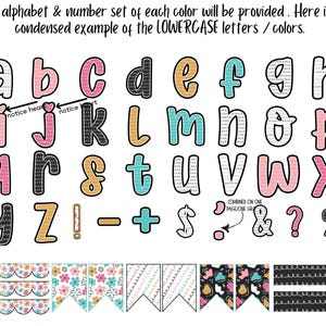 Colorful Preppy Alphabet Bundle PNG, Upper Lowercase, Alpha Doodle Pack ...