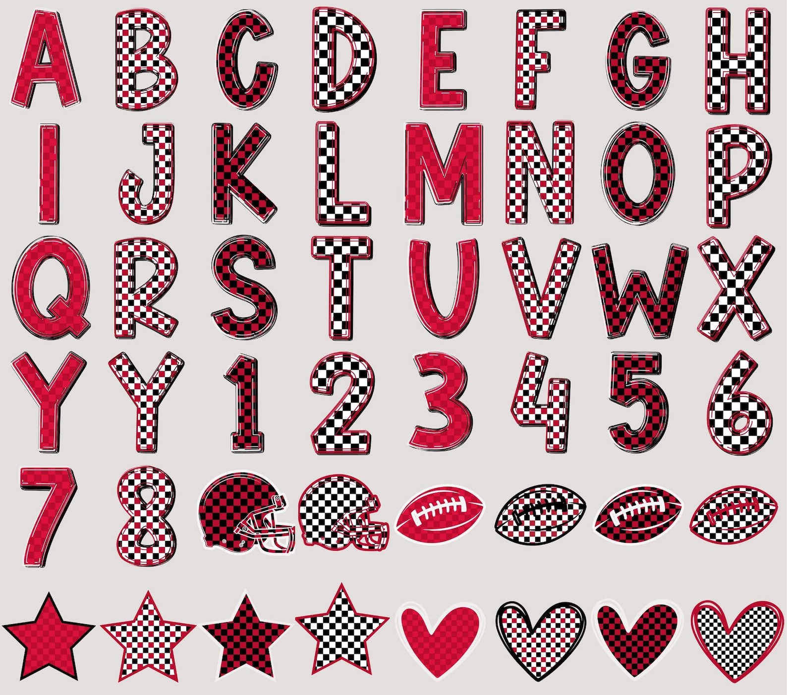 Team Spirit Alphabet PNG Bundle, Football Png Red & Black Checker ...