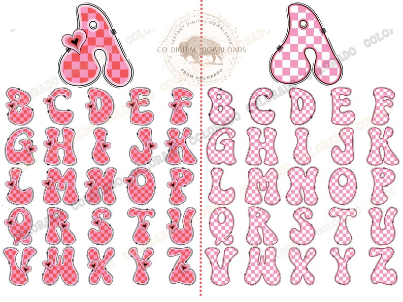 Pink Alphabet Valentine PNG Bundle, Dalmatian Dot Backgrounds, Checker ...