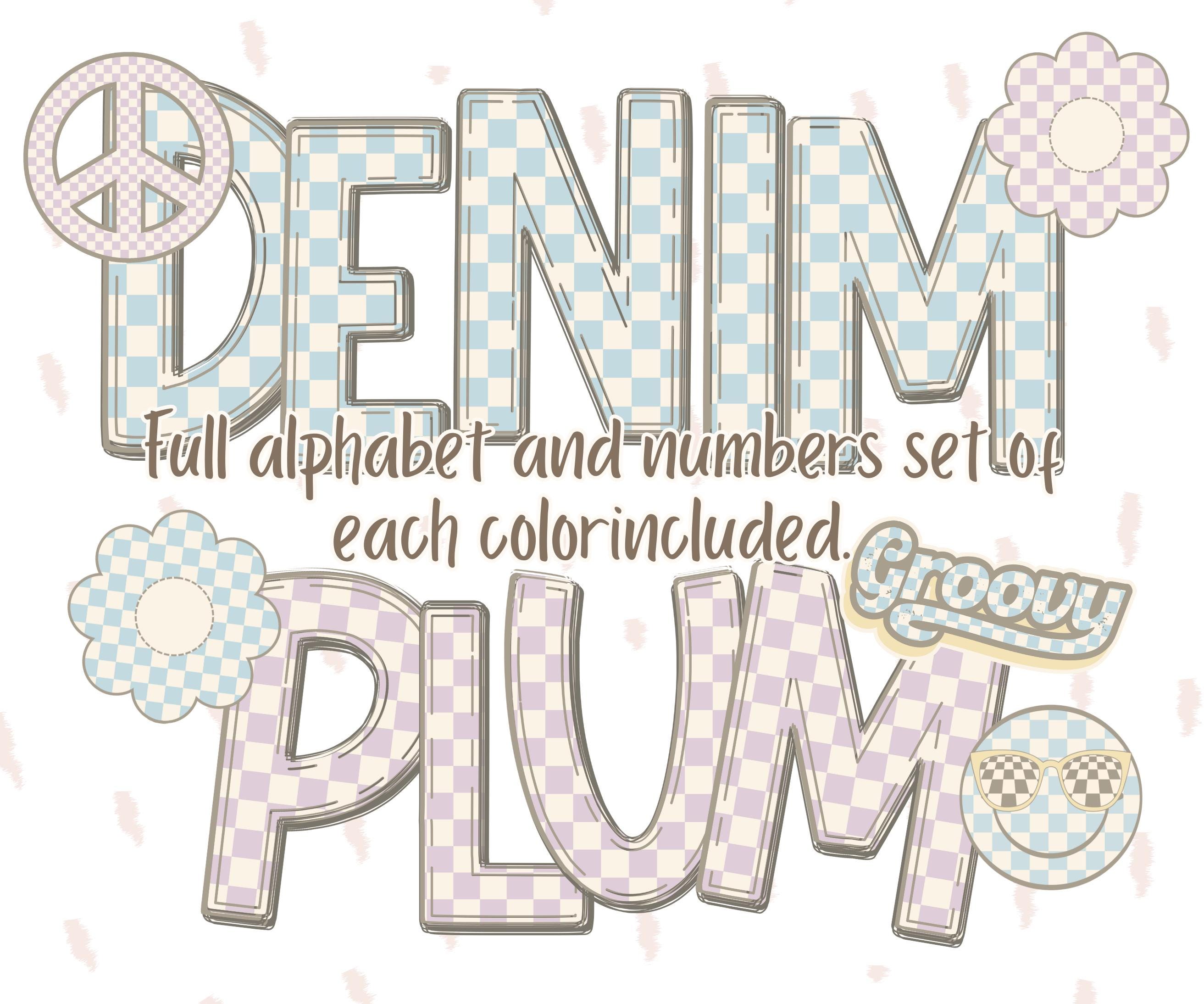 Checker Alphabet Bundle, Boho Alpha Doodle Letters Png, Groovy ...