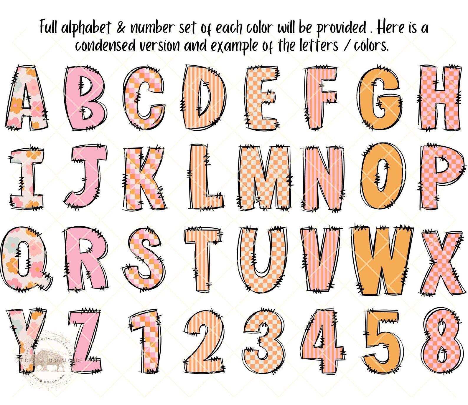 Disco Checker Alphabet PNG, Groovy Pink Doodle Bundle, Halloween Orange ...