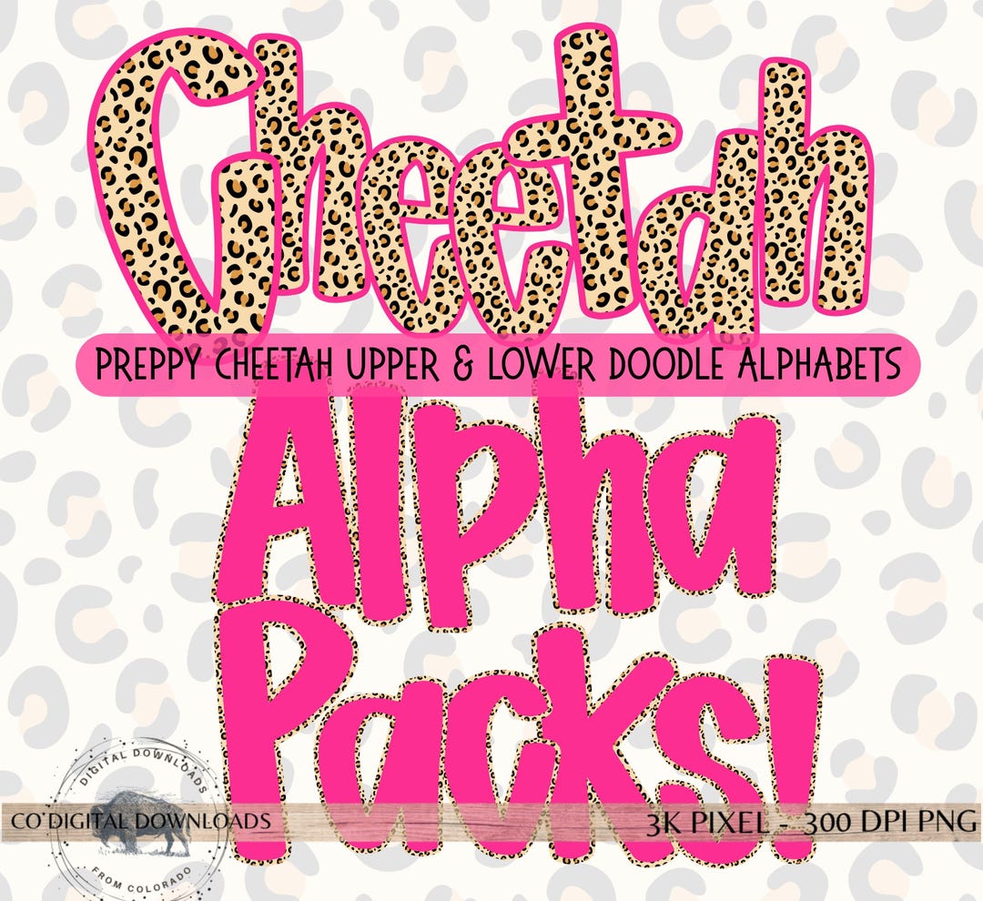 Pink Cheetah Alphabet Bundle PNG, Upper & Lower, Animal Doodle Letters ...
