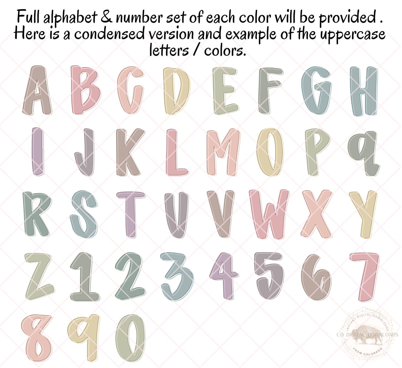 Preppy Boho Alphabet PNG Bundle, Pastel Alpha Doodle Letters, Retro ...