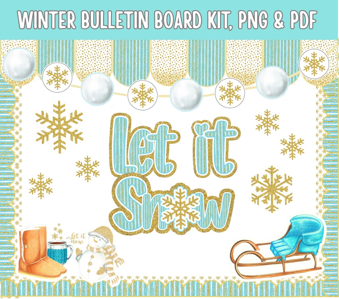 Winter Bulletin Board Kit PDF Png, Snow Classroom Decoration, Gold ...