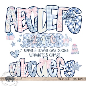 Preppy Grandmillenial Alphabet Bundle PNG, Blue Toile Doodle Letters ...