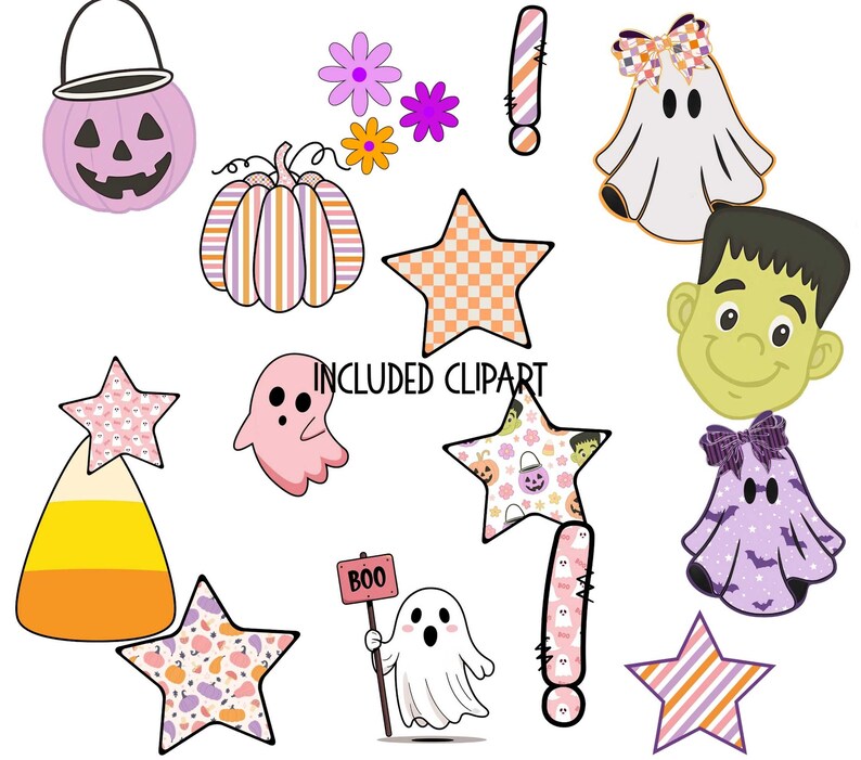 Halloween Doodle Font Png, Alphabet Bundle, Orange Purple Alpha Sets ...
