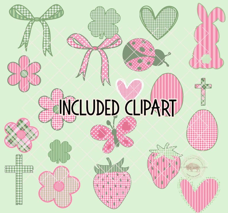 Spring Alphabet Bundle PNG, Preppy Pink Gingham Letters, Pastel Green ...