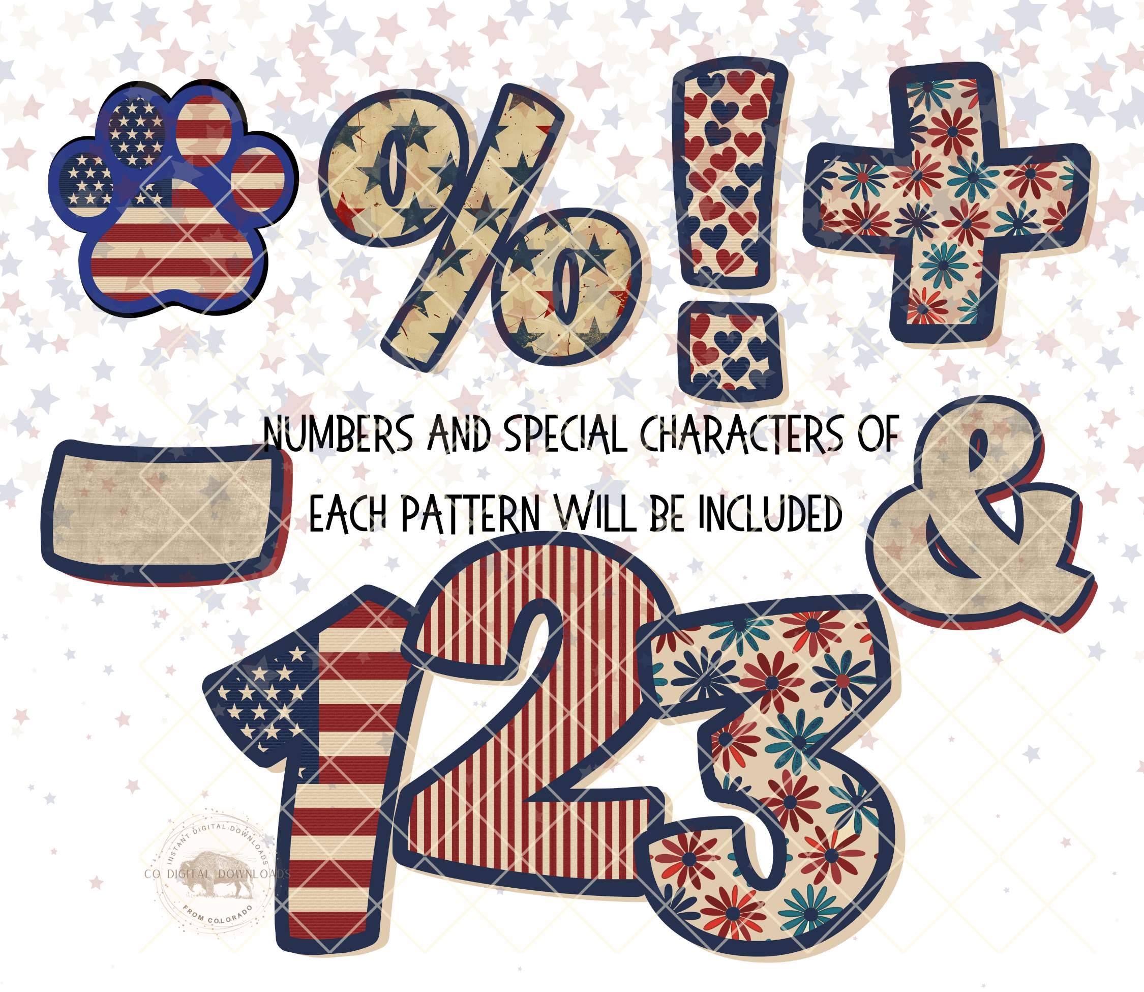 Americana Doodle Alphabet PNG Bundle, Vintage 4th of July Letters ...