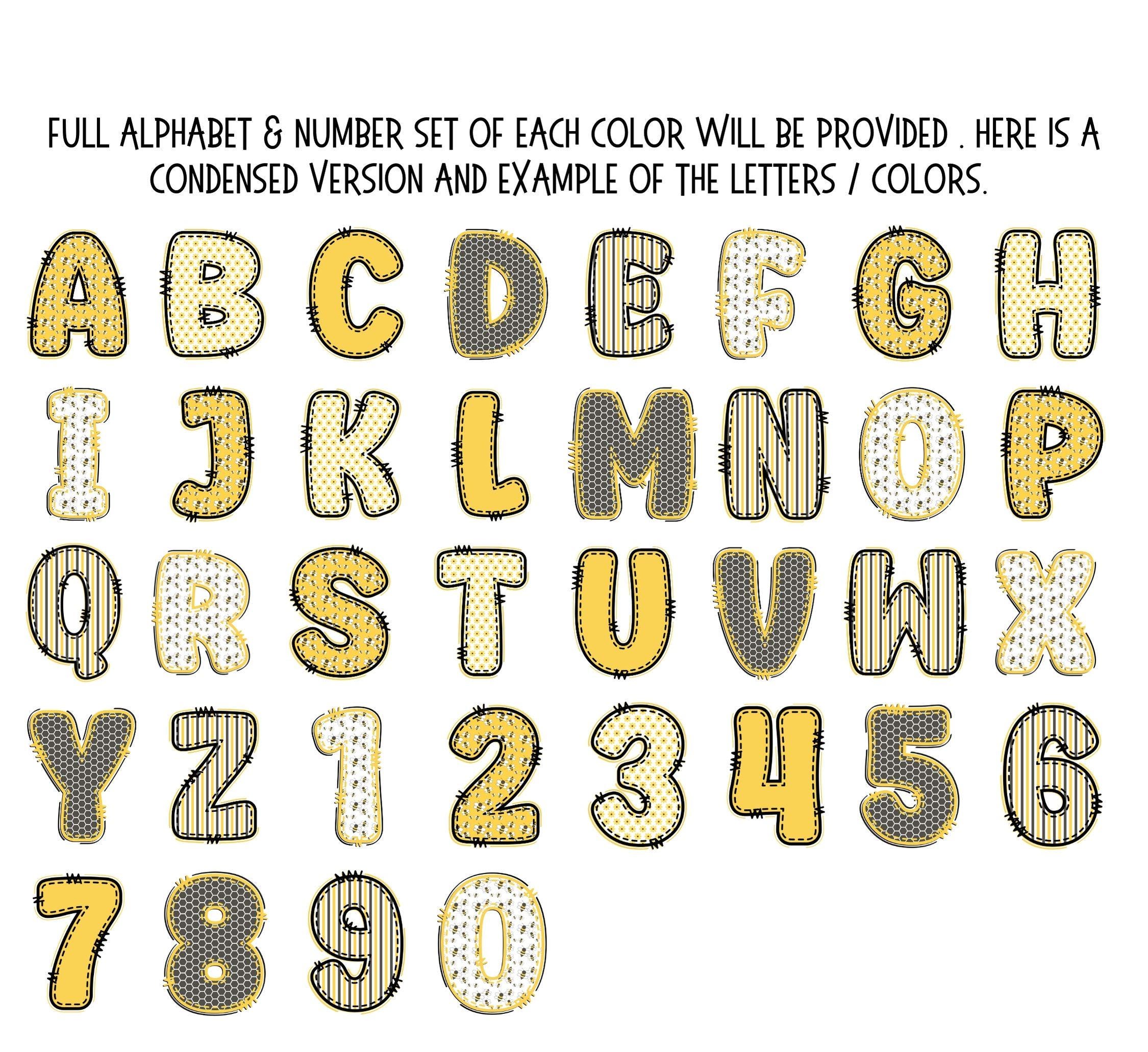 Bumble Bee Alphabet Bundle PNG, Spring Alpha Doodle Letters, Yellow ...