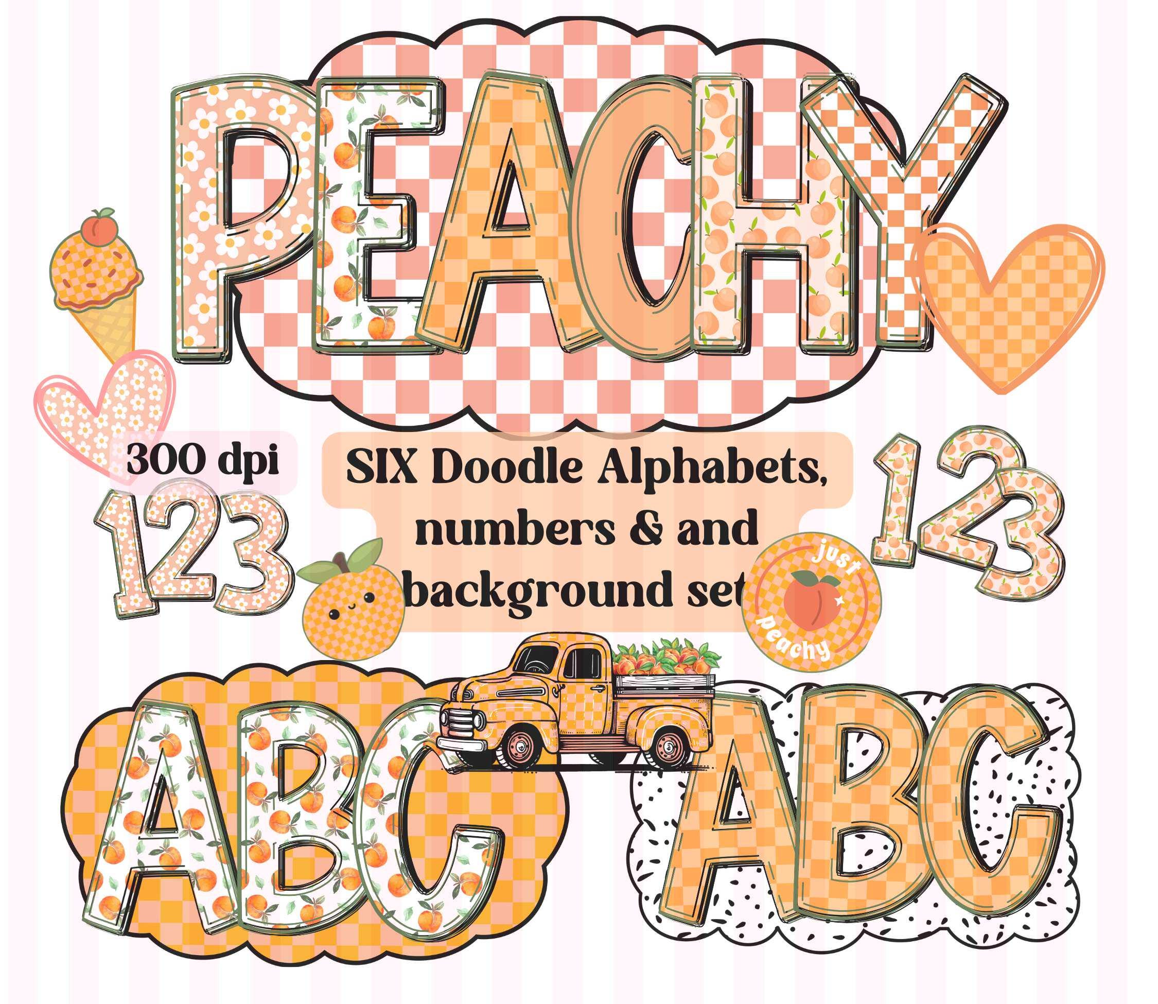 Peach Checker Alphabet Bundle PNG, Alpha Doodle Letters, Peaches ...