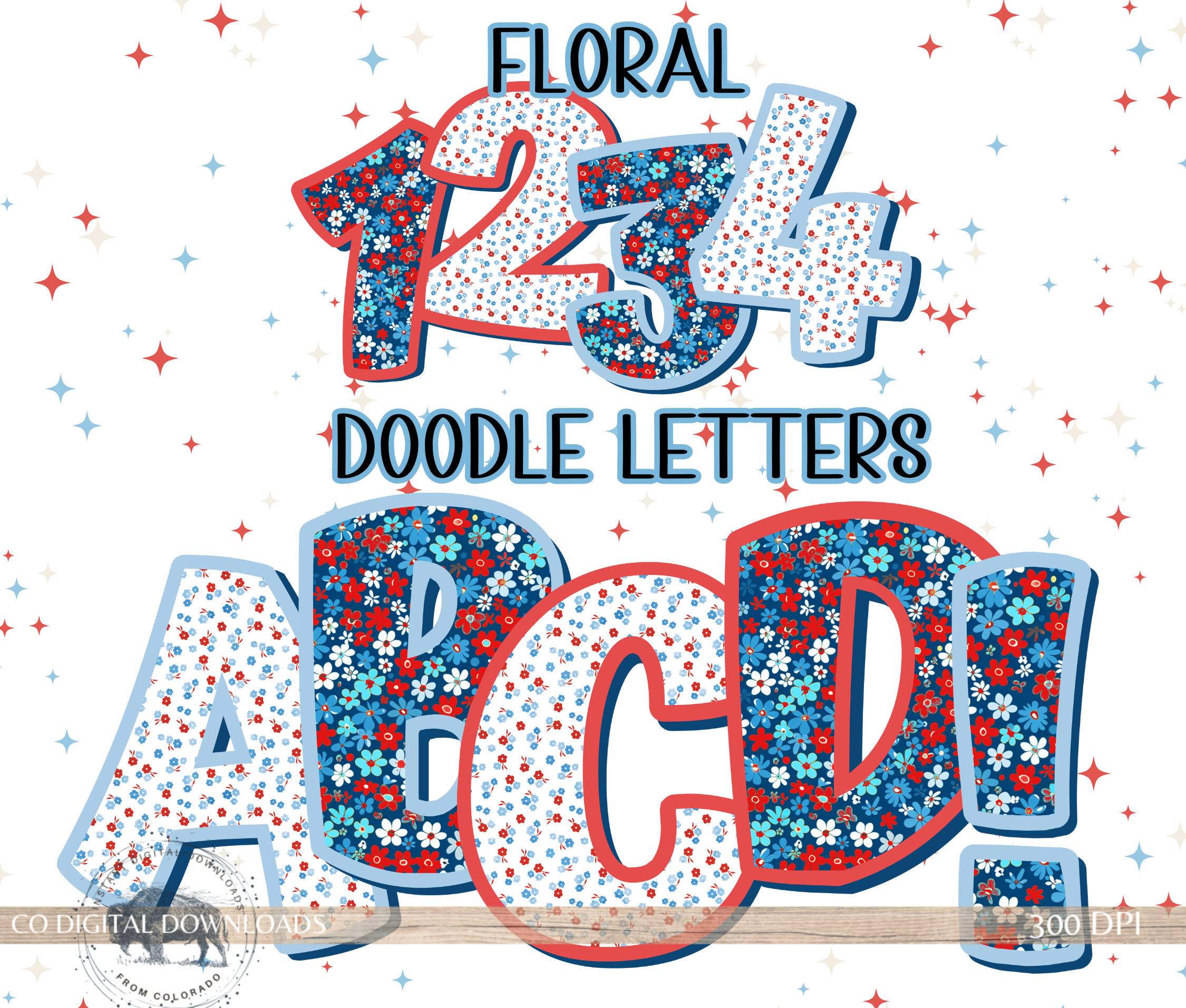 Floral Alphabet PNG, Patriotic Doodle Alphabet Bundle, 4th of July ...