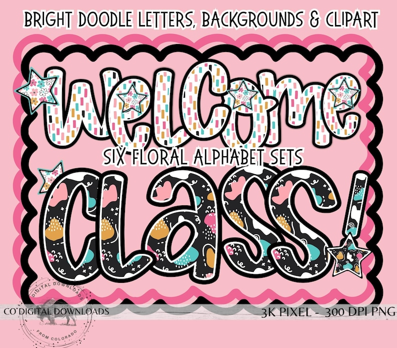 Abstract Floral Alphabet Bundle PNG, Upper Lowercase, Alpha Doodle ...