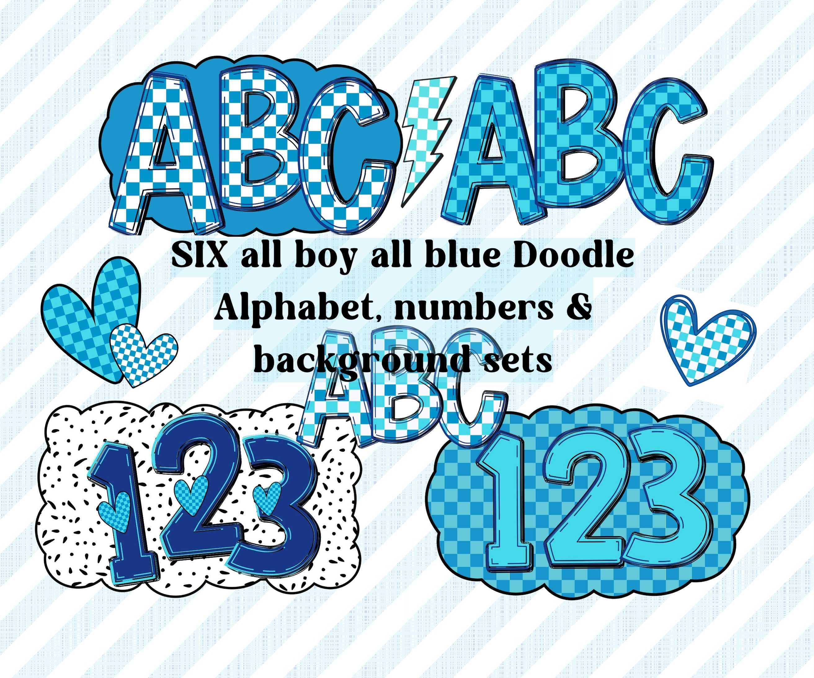 Blue Checker Alphabet Letters PNG Bundle, Retro Blue Checkers, 5 Alpha ...