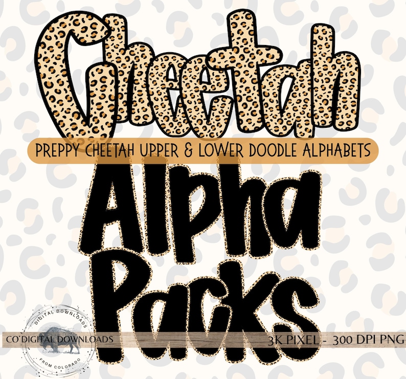 Preppy Fall Alphabet Bundle PNG Upper & Lower, Cheetah Doodle Letters ...