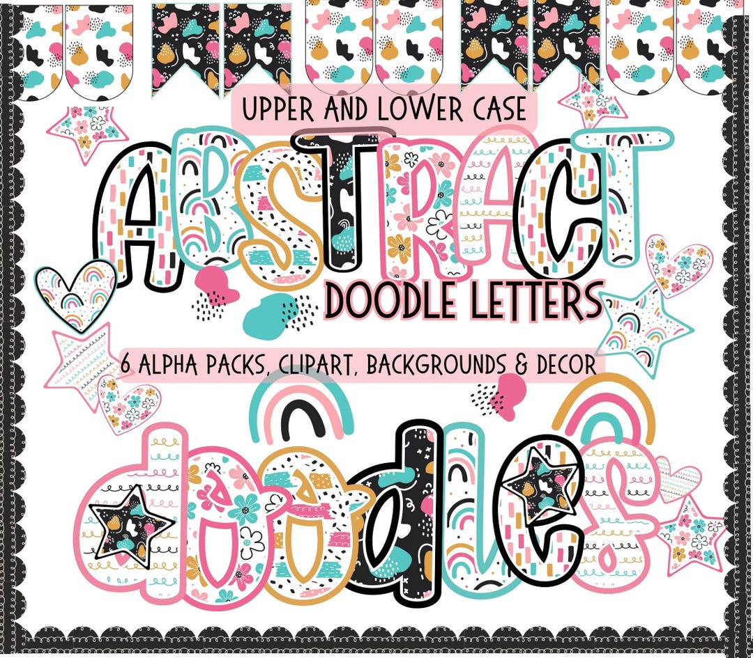 Abstract Floral Alphabet Bundle PNG, Upper Lowercase, Alpha Doodle ...